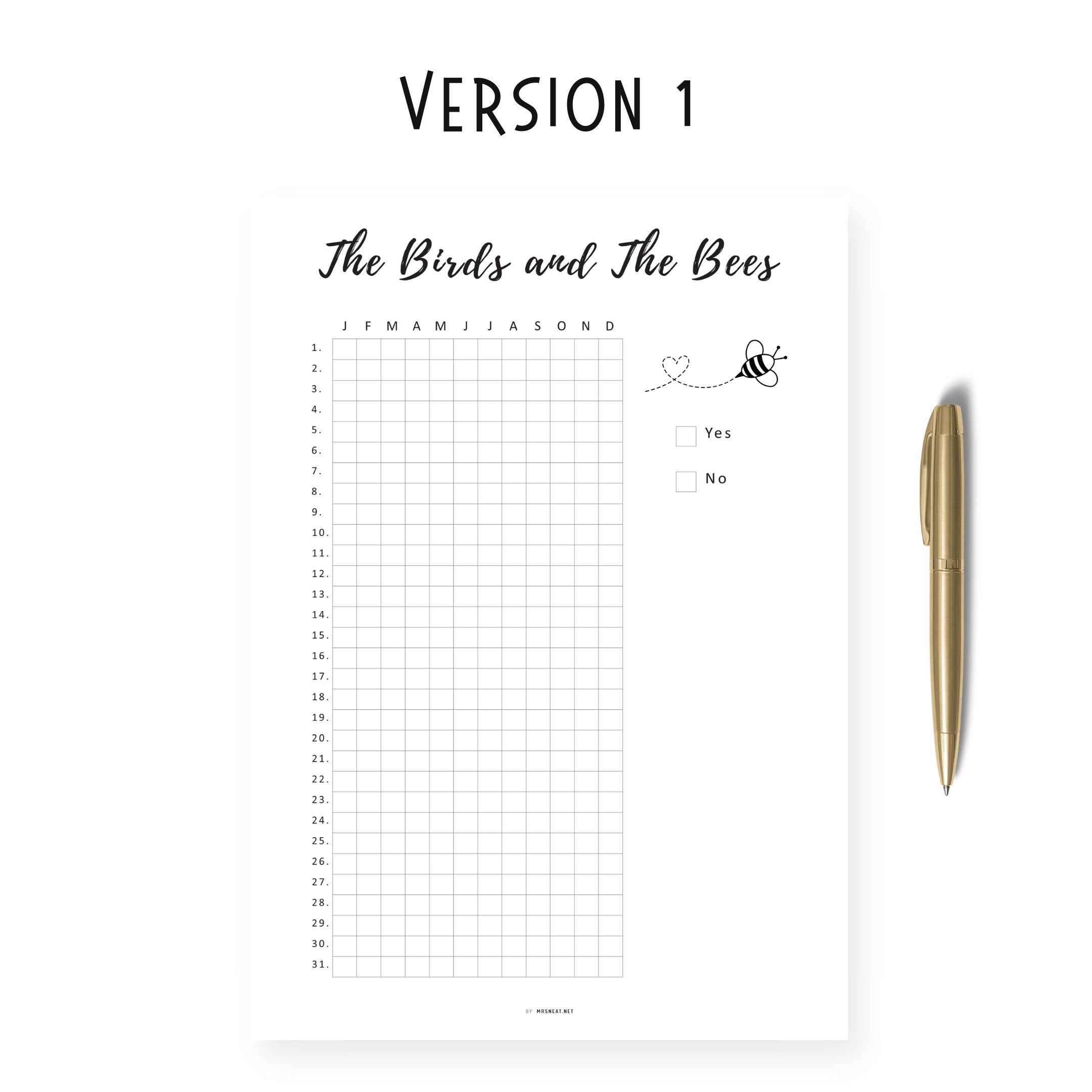 Intimacy Tracker Template Sex Tracker Sexual Health Tracker Love