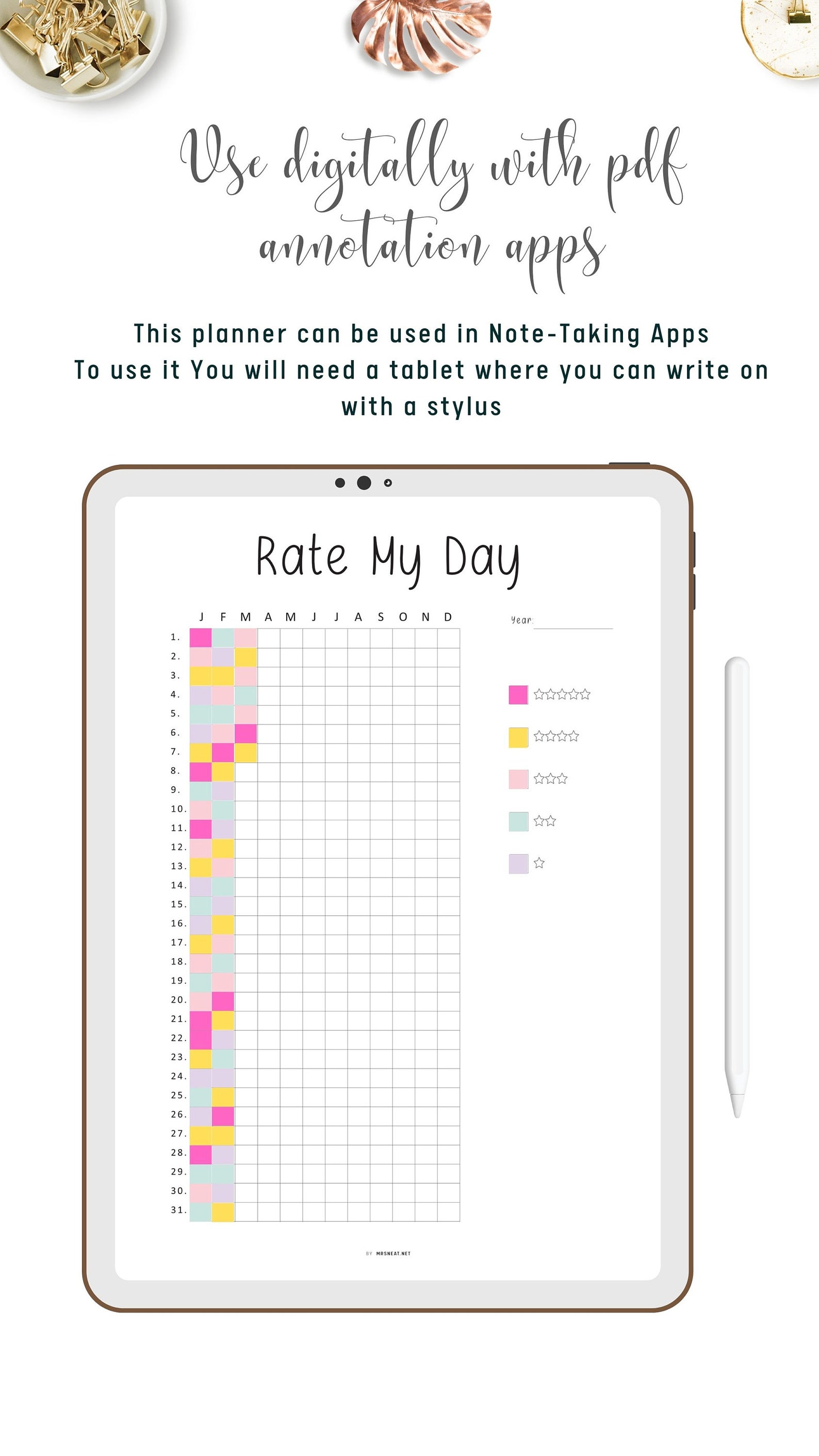 Rate My Day Tracker Printable, Daily Rating Planner, Yearly Day Rating ...