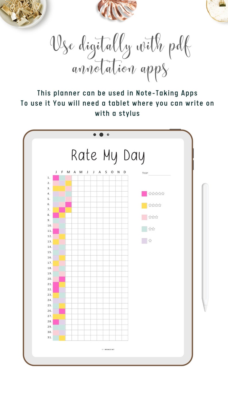 Rate My Day Tracker Printable, Daily Rating Planner, Yearly Day Rating ...