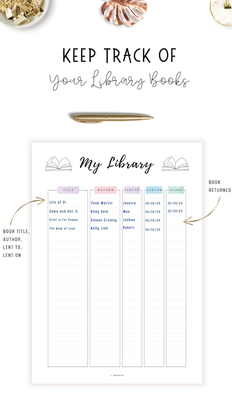 PRINTABLE Library Book Tracker: Borrowing Log, Reading Journal ...