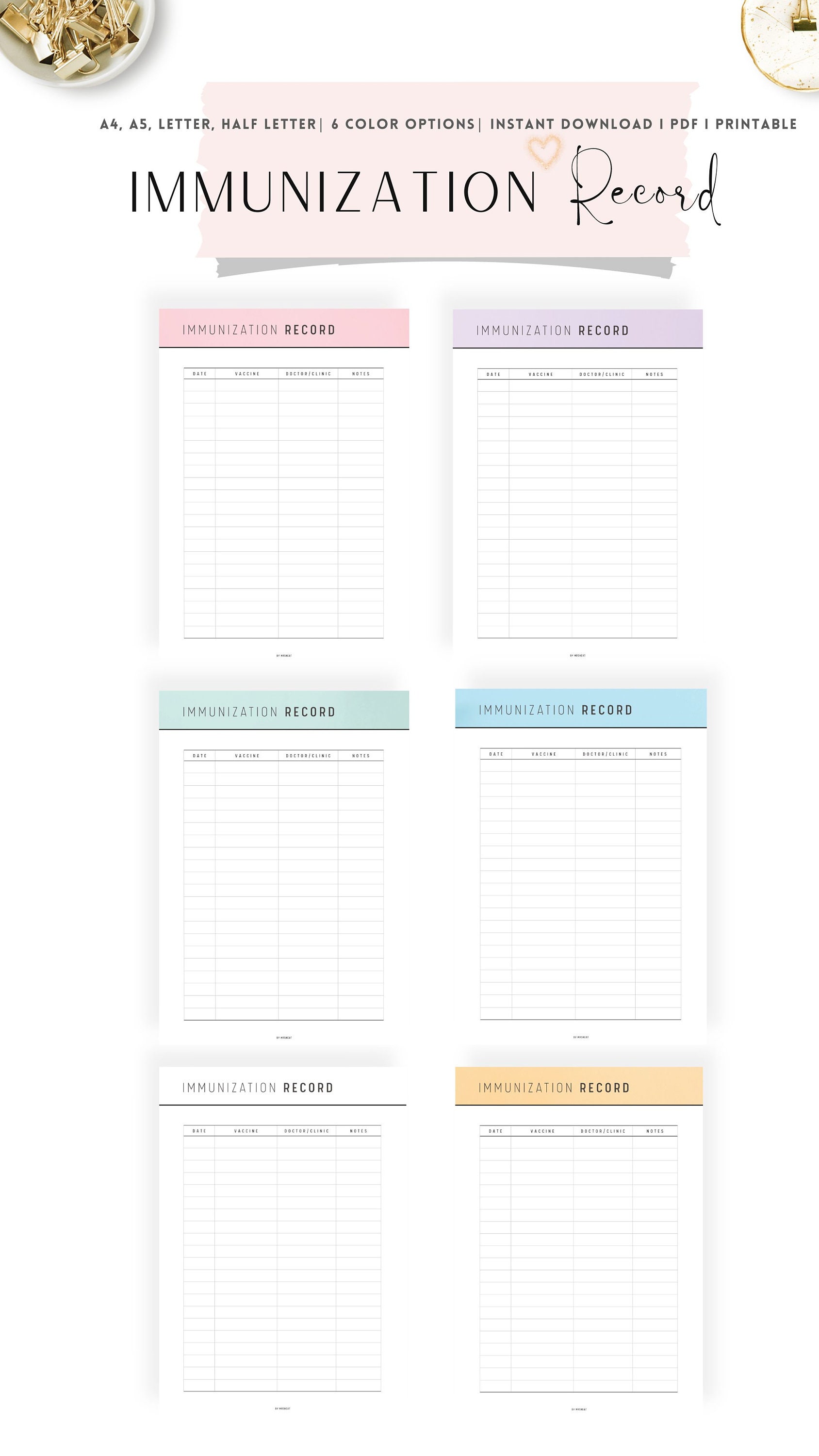 Printable Immunization Record, Vaccine Record Template, PDF, A4, A5 ...