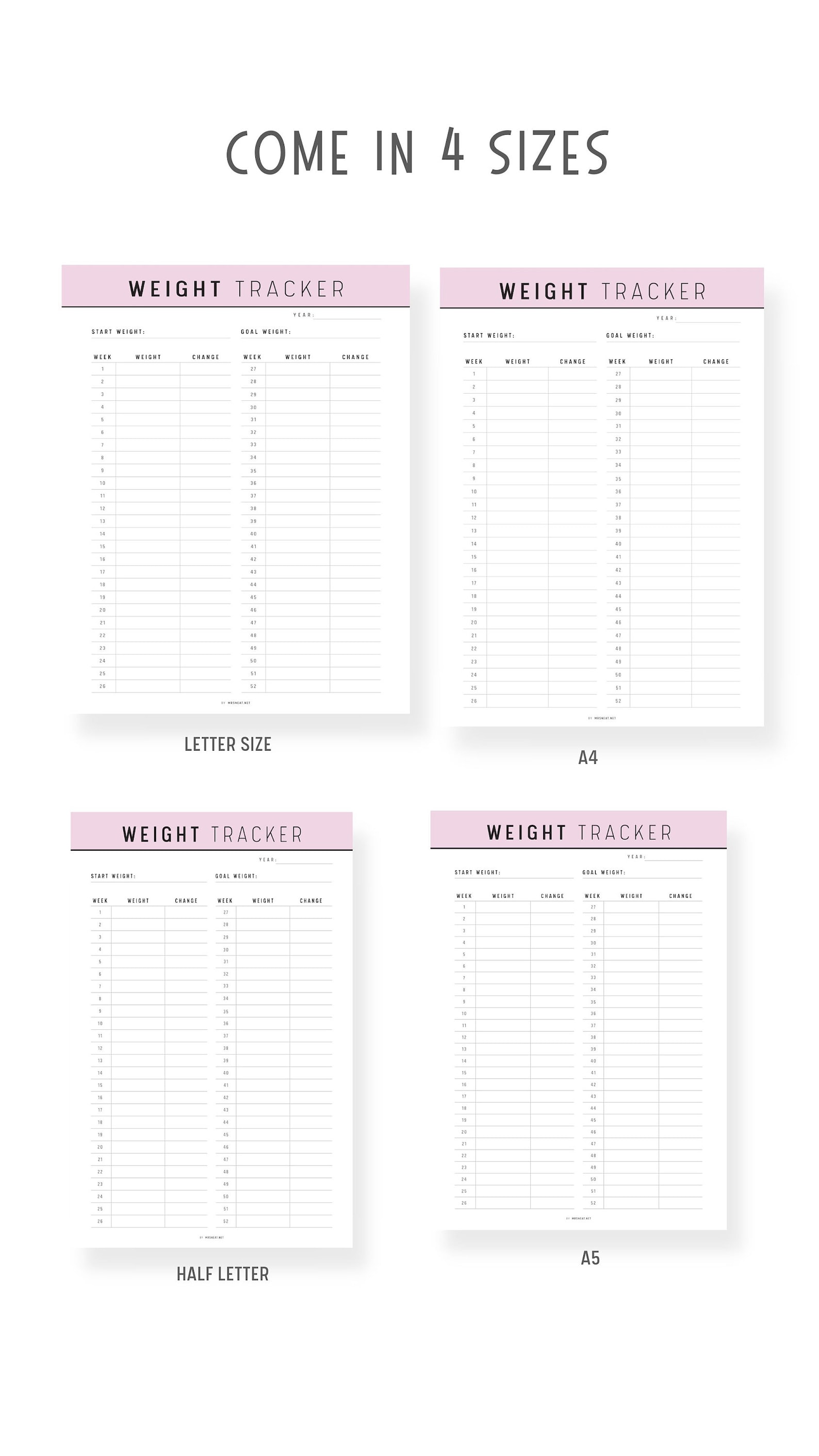 52 Week Weight Tracker Printable, Weight Loss Tracker Template ...