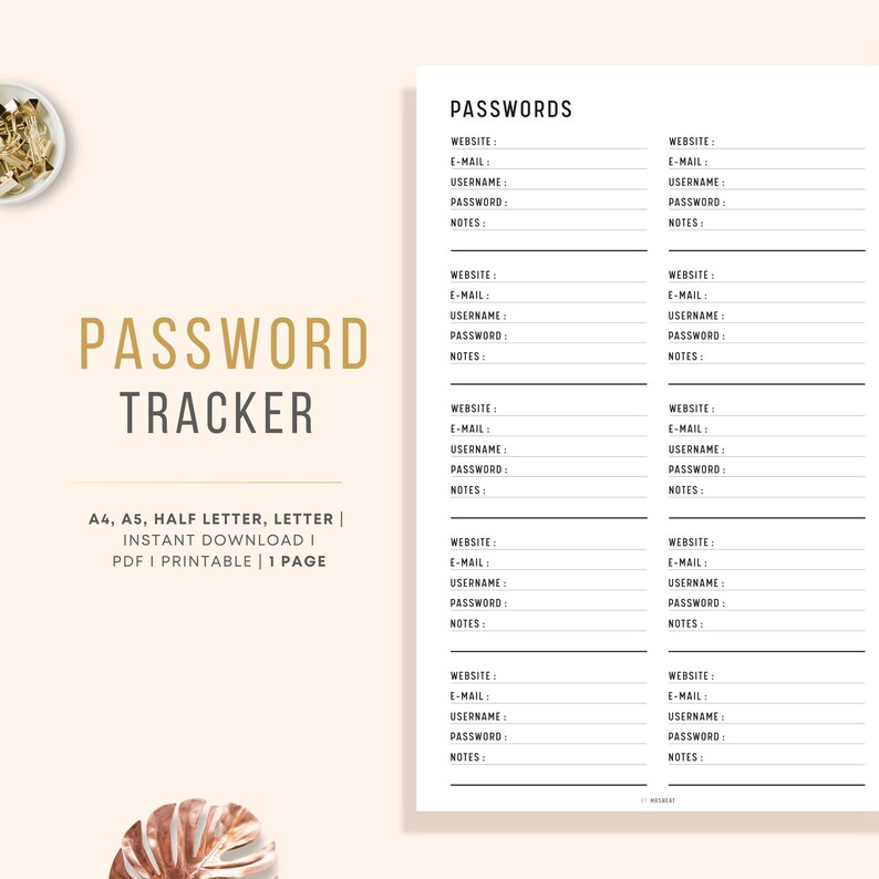 Password Tracker Printable Password Keeper Password - Etsy