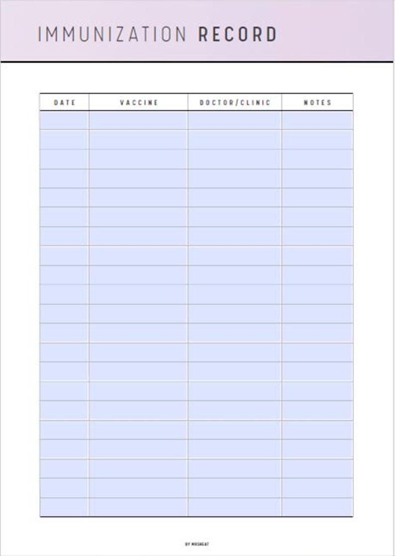 PRINTABLE Immunization Record Template: 6 Colors (FILLABLE PDF) - Etsy