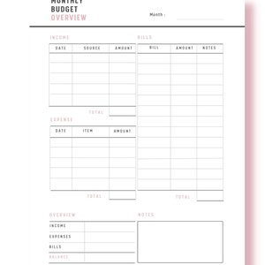 Fillable Monthly Budget Overview, Budget Planner Printable, A4, A5, US ...