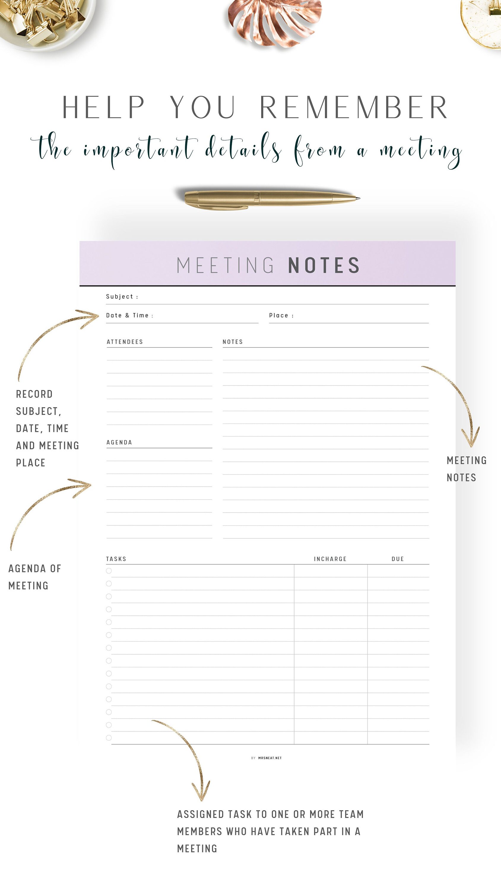 Printable Meeting Notes Template, Meeting Notes Page, PDF, A4, A5 ...