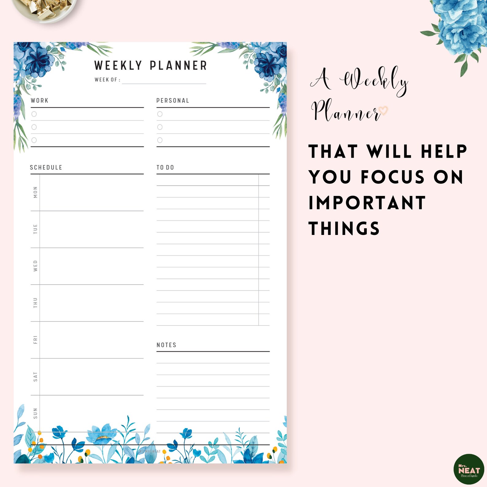 Weekly Planner Printable Weekly Schedule Template Blue - Etsy