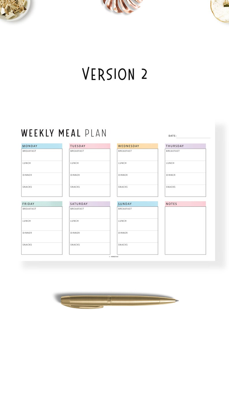 Colorful Printable Weekly Meal Planner Landscape, Food Diary, Meal ...