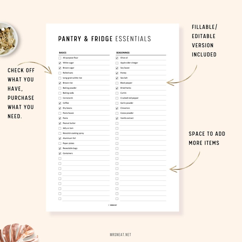 Pantry and Fridge Checklist PRINTABLE: A4 Inventory List (FILLABLE PDF ...