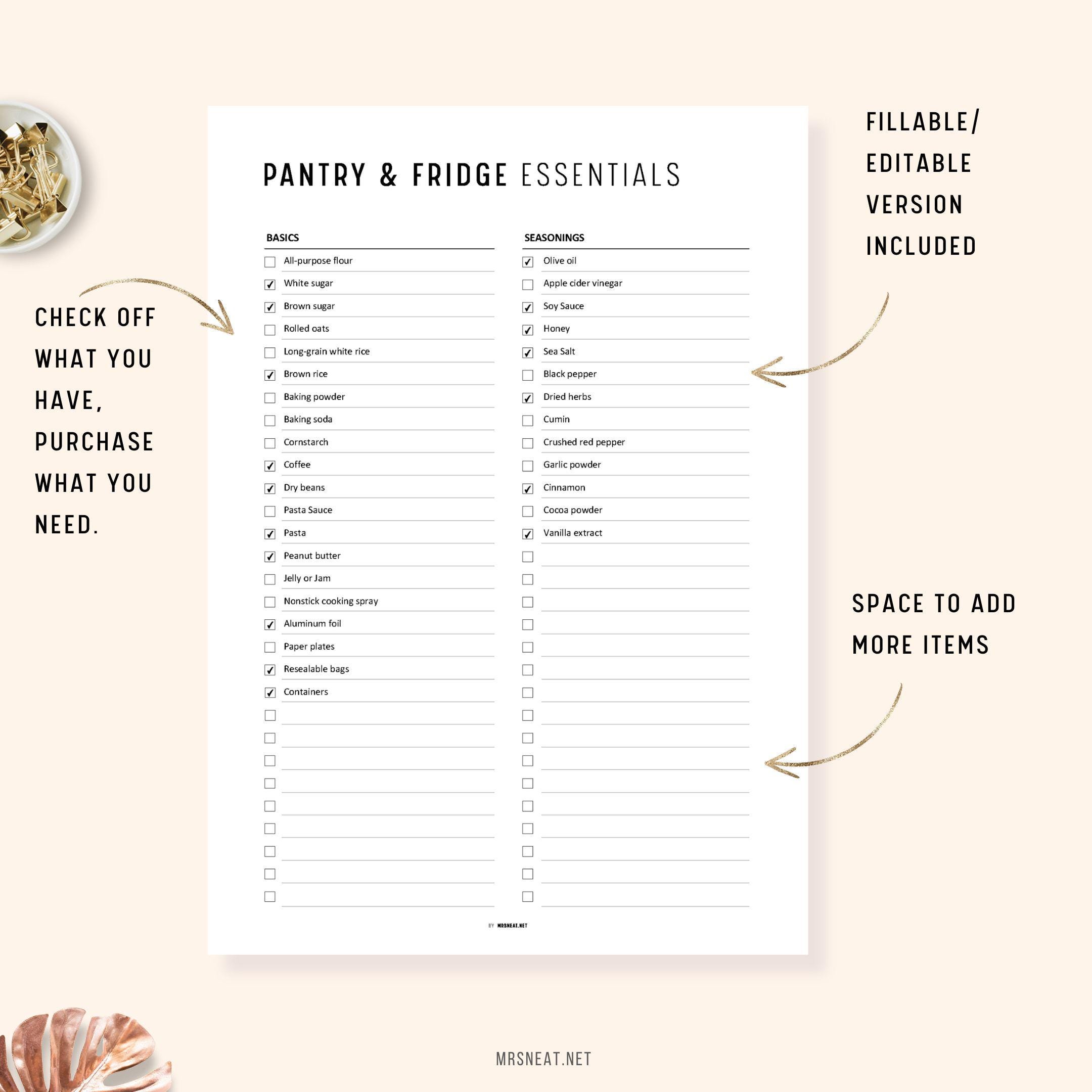 Pantry and Fridge Checklist Printable: A4 Inventory List (PDF) - Etsy