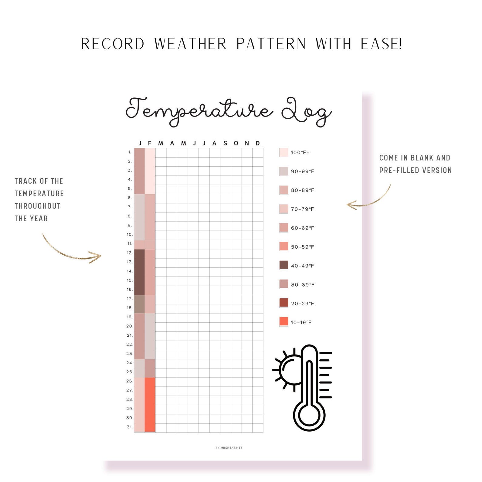 Temperature Log Printable, Temperature Tracker, Weather Tracker ...