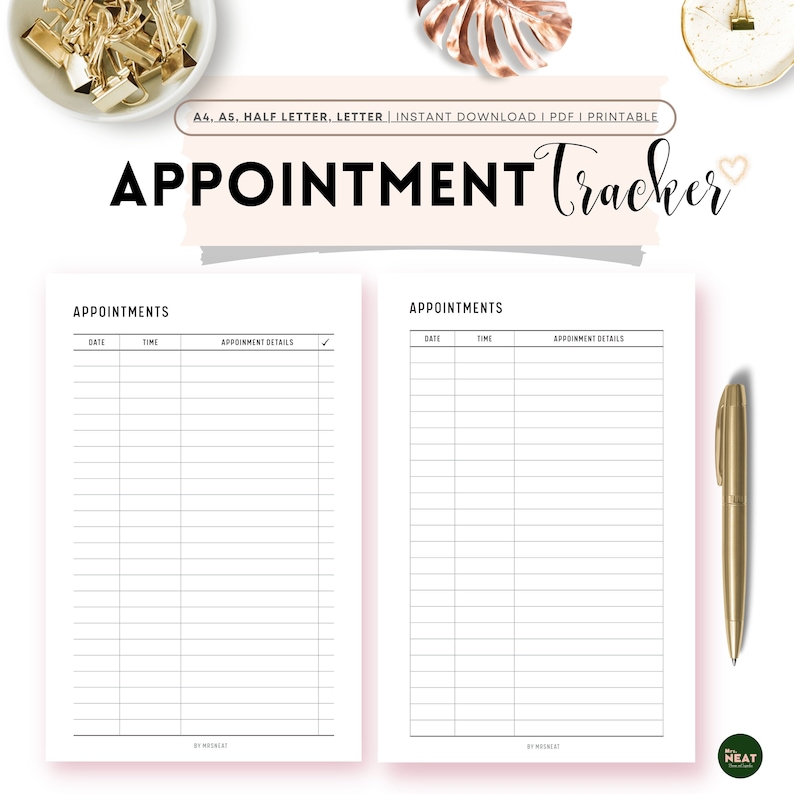 Appointment Tracker Printable Planner, PDF, 2 Versions, A4, A5, Half ...
