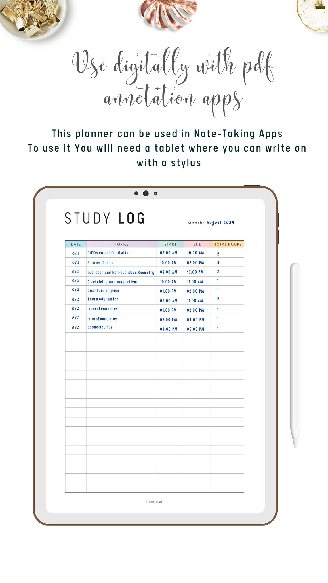 Study Log Printable, Monthly Study Tracker, Study Planner Template, PDF ...