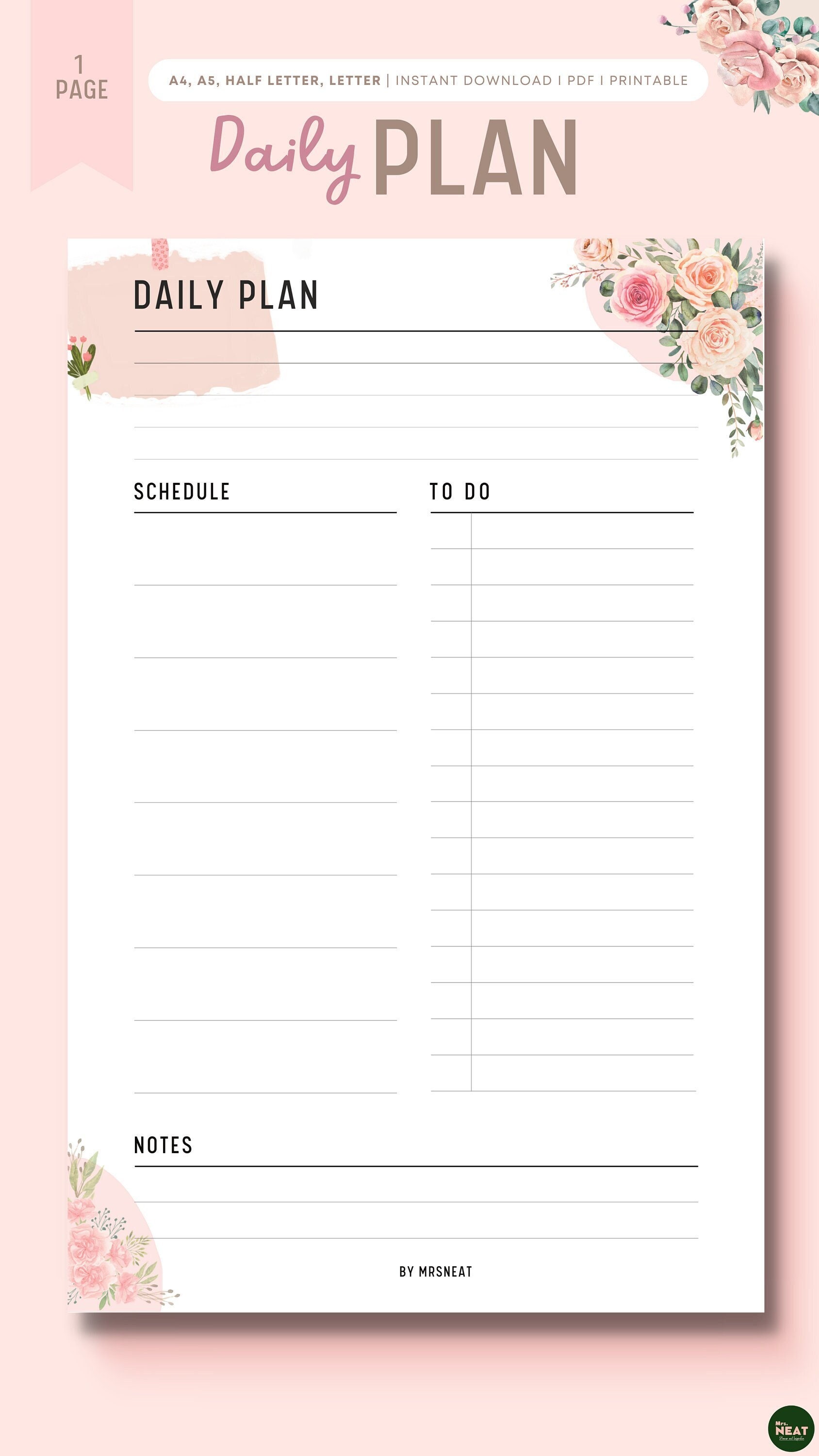 Floral Daily Planner Printable Schedule Template to Do List - Etsy