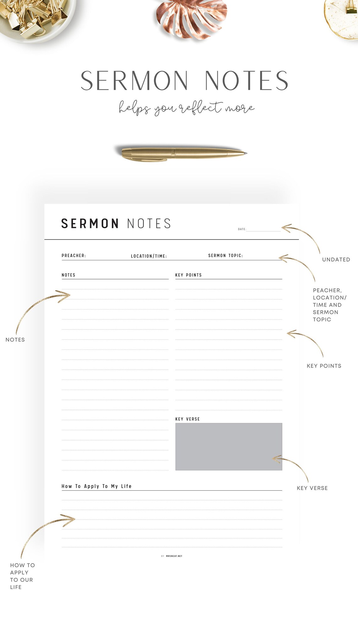 Fillable Sermon Notes Journal, Printable Personal Sermon Notes, Church ...