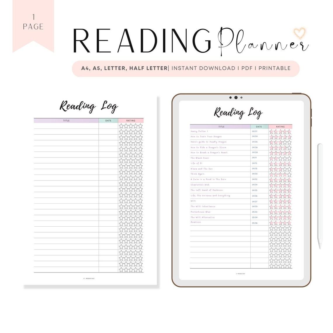 Reading Log Printable, Reading Log Journal, Reading Tracker, Colorful ...