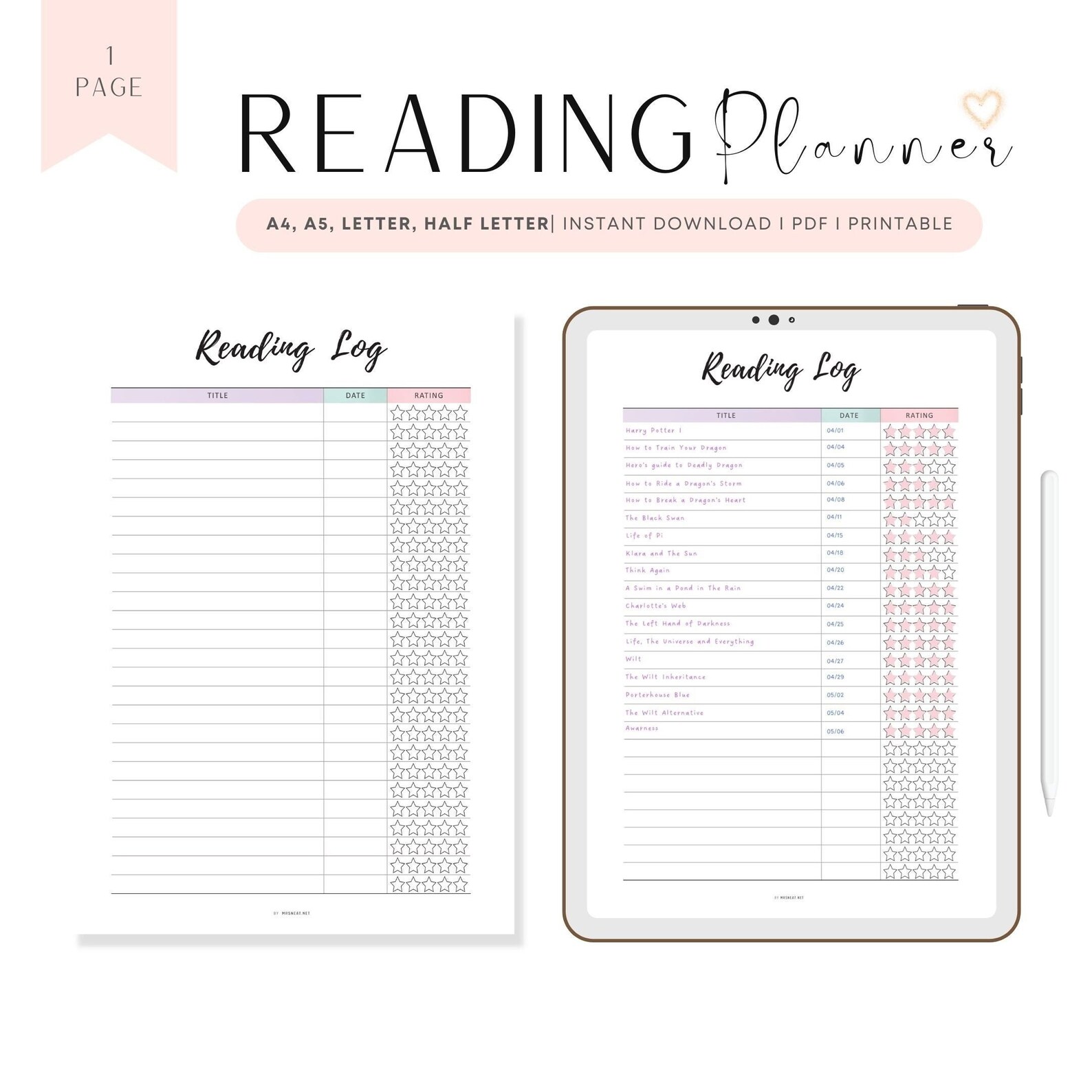 Reading Log Printable, Reading Log Journal, Reading Tracker, Colorful ...