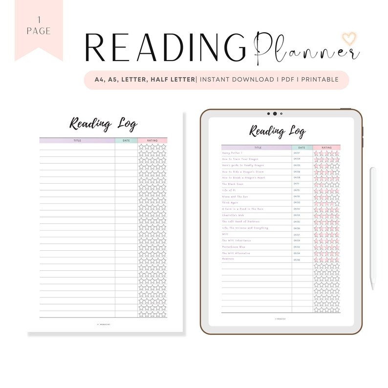 Reading Log Printable, Reading Log Journal, Reading Tracker, Colorful ...