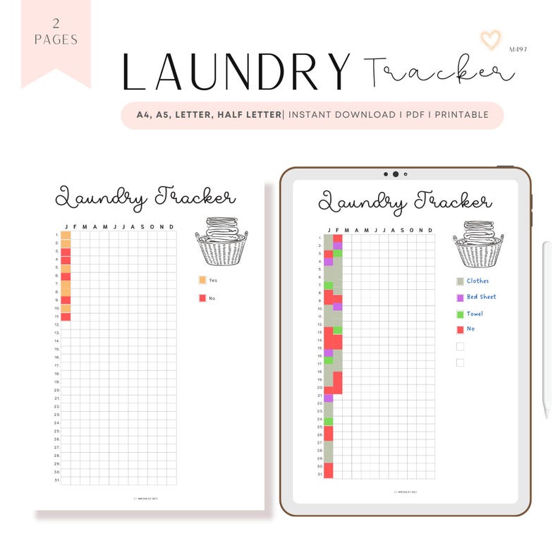 Laundry Tracker Printable, Laundry Log, Track Washing, Track Laundry ...