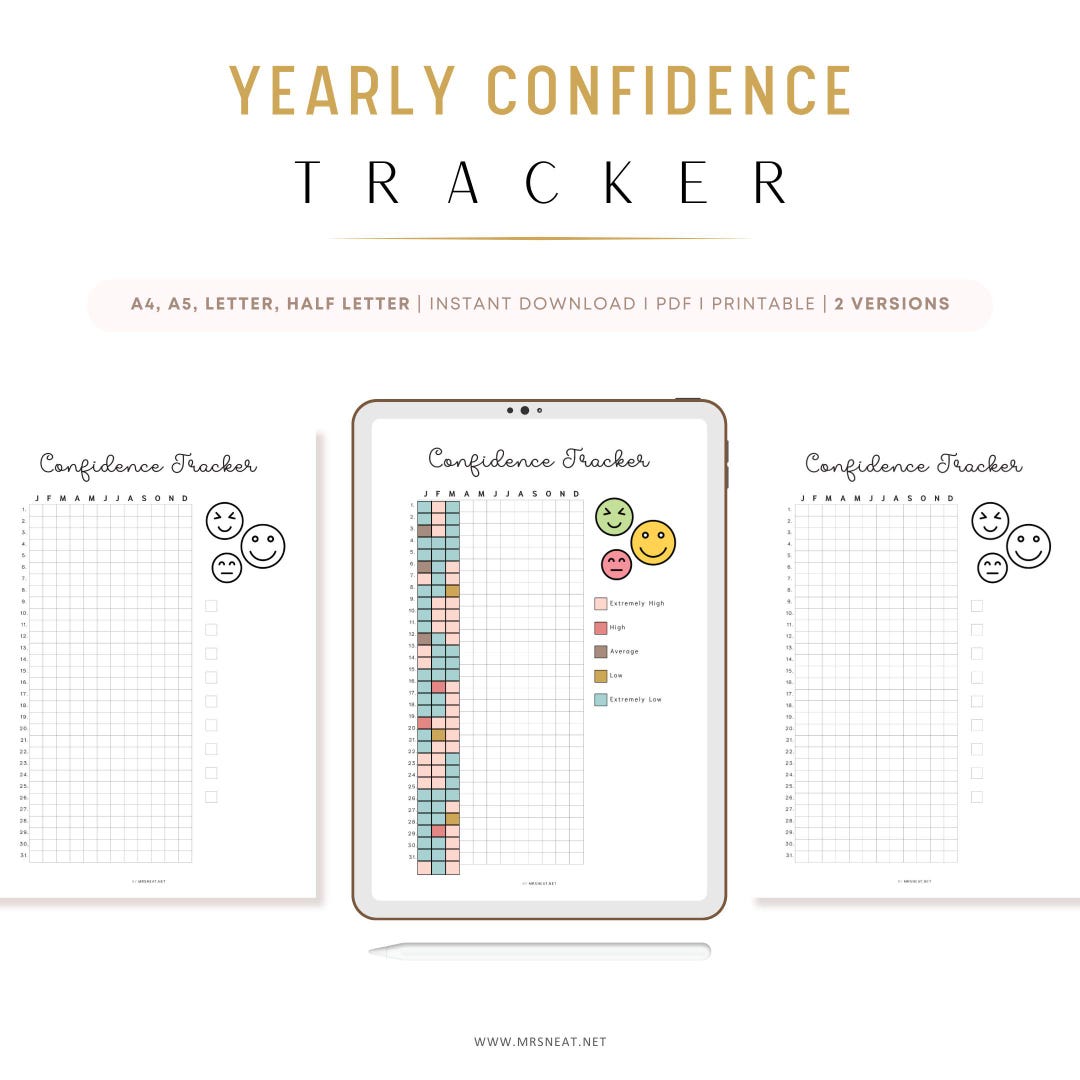 Yearly Confidence Tracker PRINTABLE, Track Confidence, Self Esteem ...