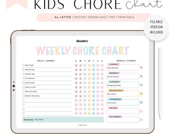 Editable Chore Chart for Kids, Printable, Kids Daily Weekly ...