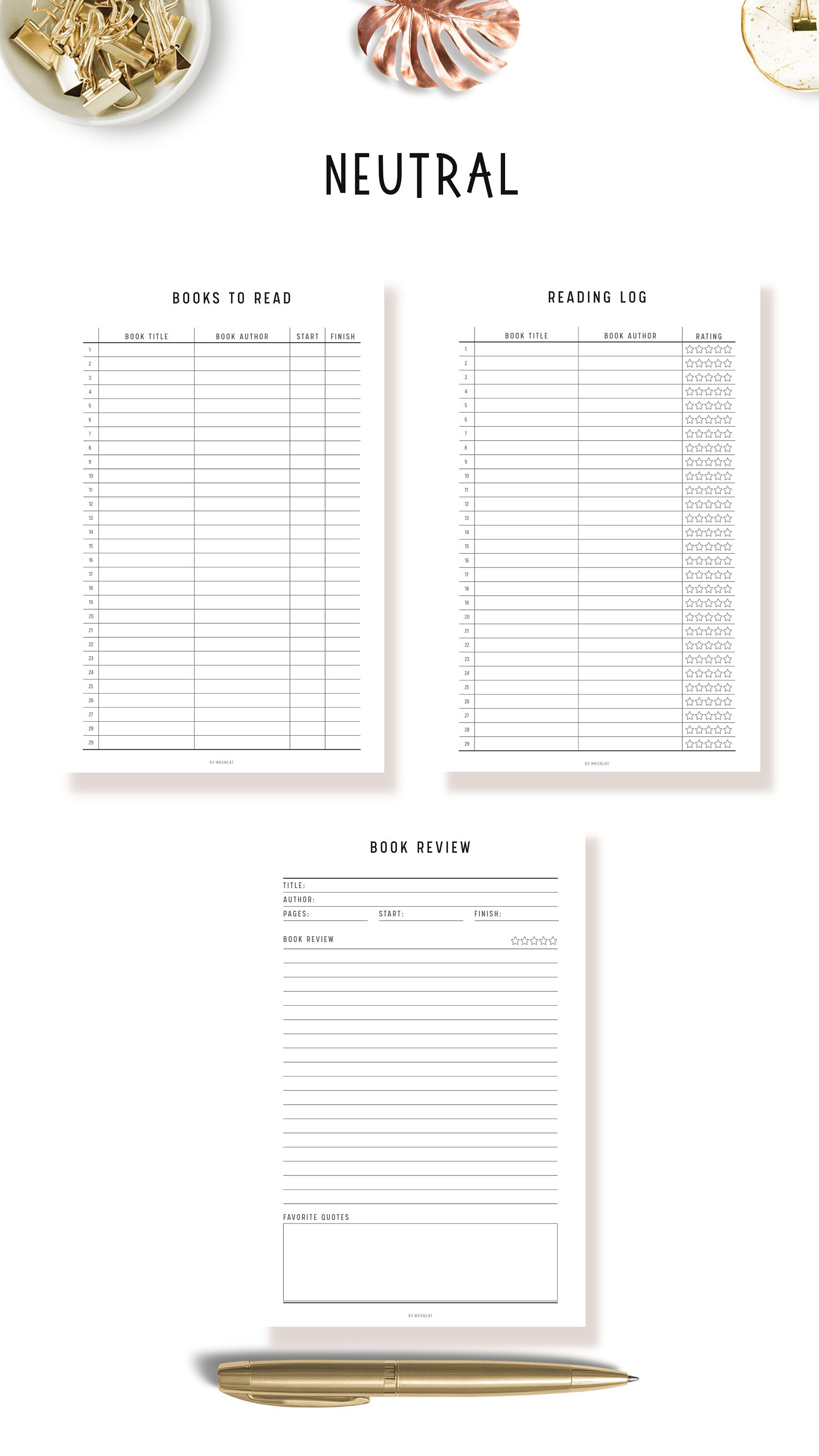 Reading Planner Bundle, Book Review, Reading Log, Books to Read List ...