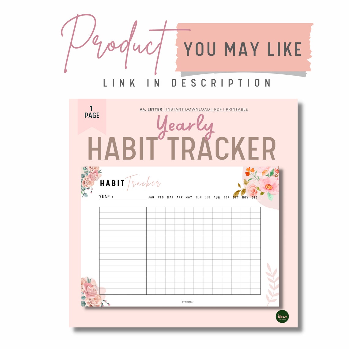 Daily Habit Tracker Printable, Floral Planner Printable, Planner Insert ...