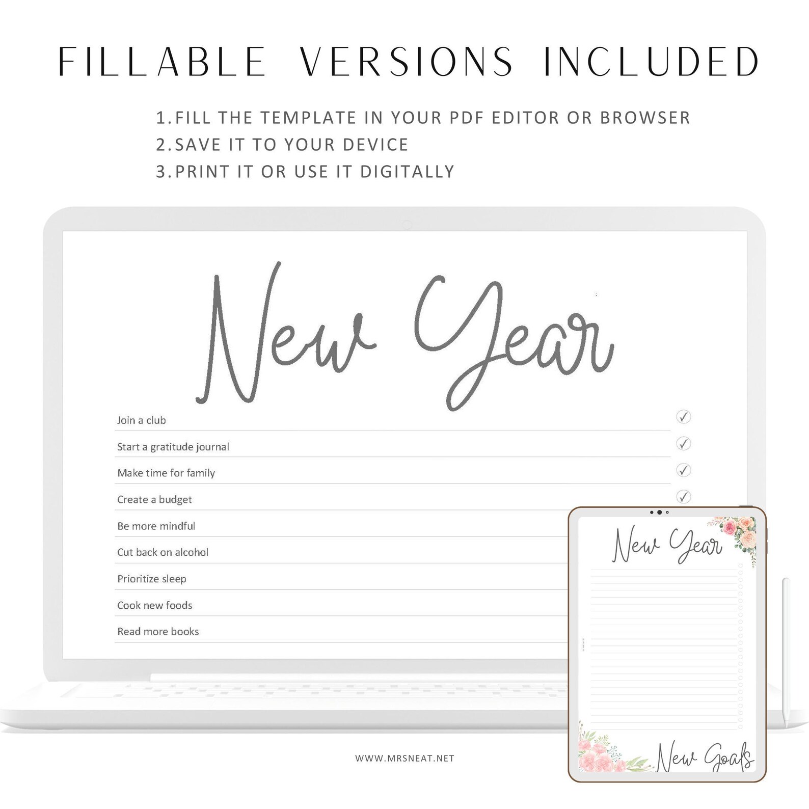 Fillable New Years Resolutions, Yearly Goal Planner Page, New Year ...