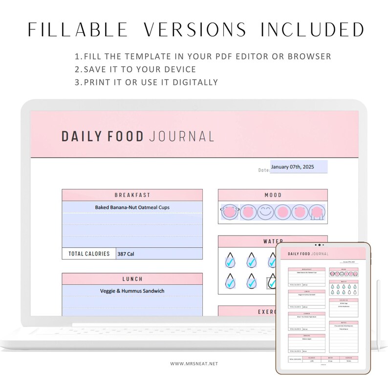 PRINTABLE Daily Food Journal: FILLABLE Calorie Tracker (PDF) - Etsy
