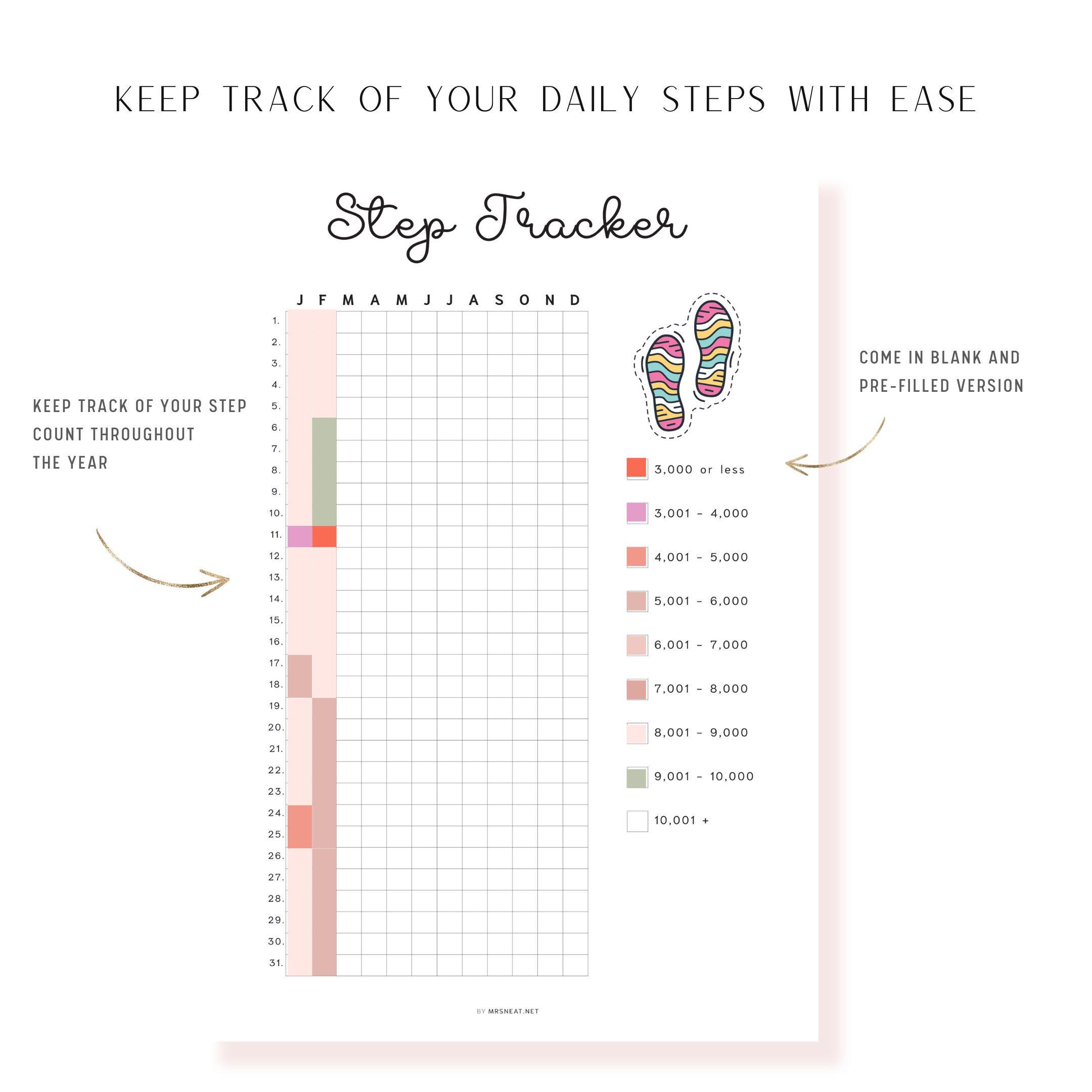 Step Tracker Yearly Printable, Fitness Tracker, Health Tracker, Fitness ...