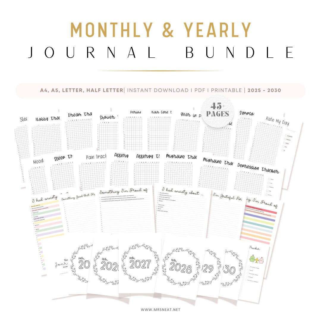 Yearly Journal Bundle PRINTABLE: Monthly Tracker, Habit Tracker, 2026 ...