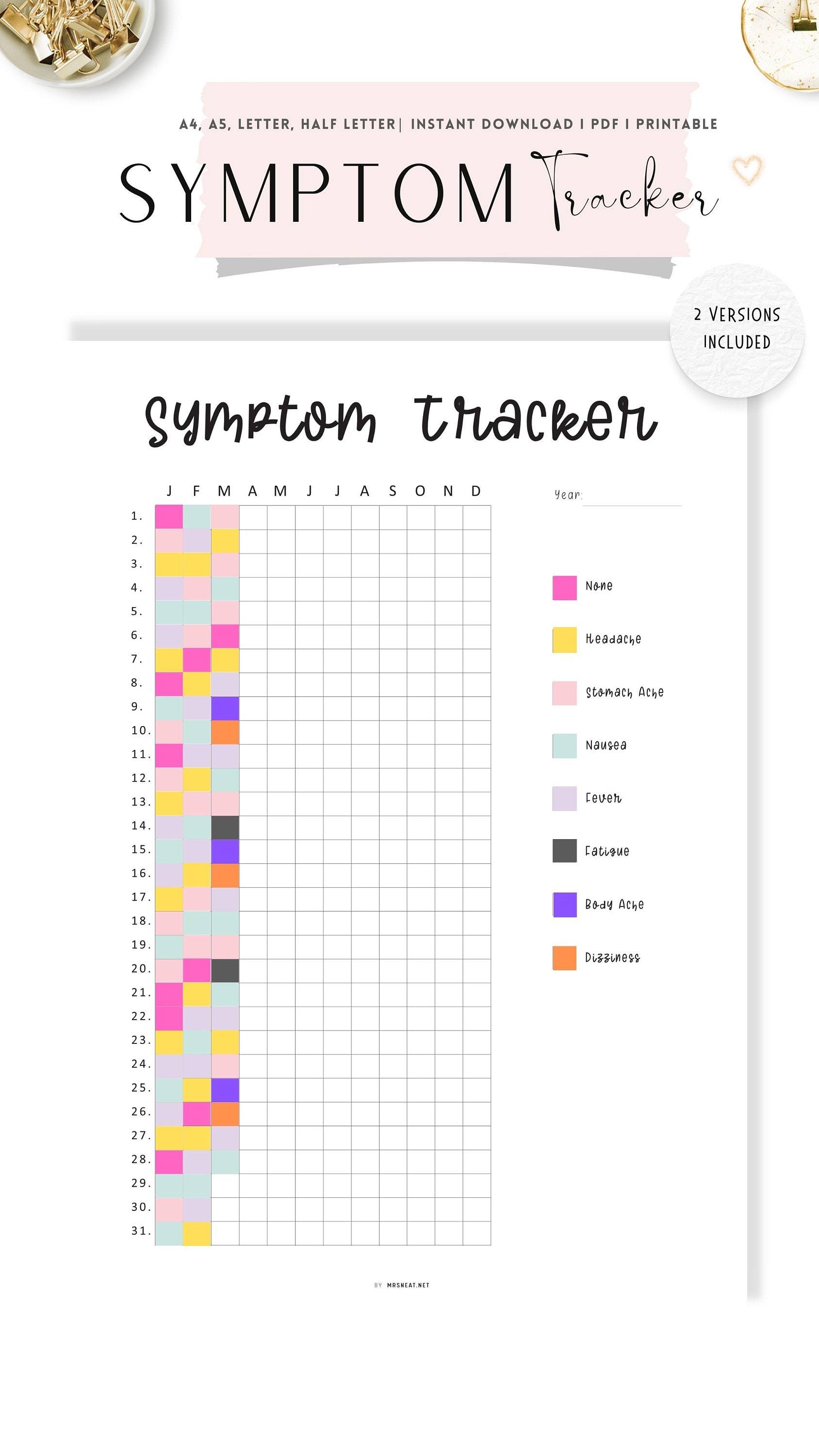 Symptom Tracker Printable, Wellness Planner, Symptom Tracker Journal ...