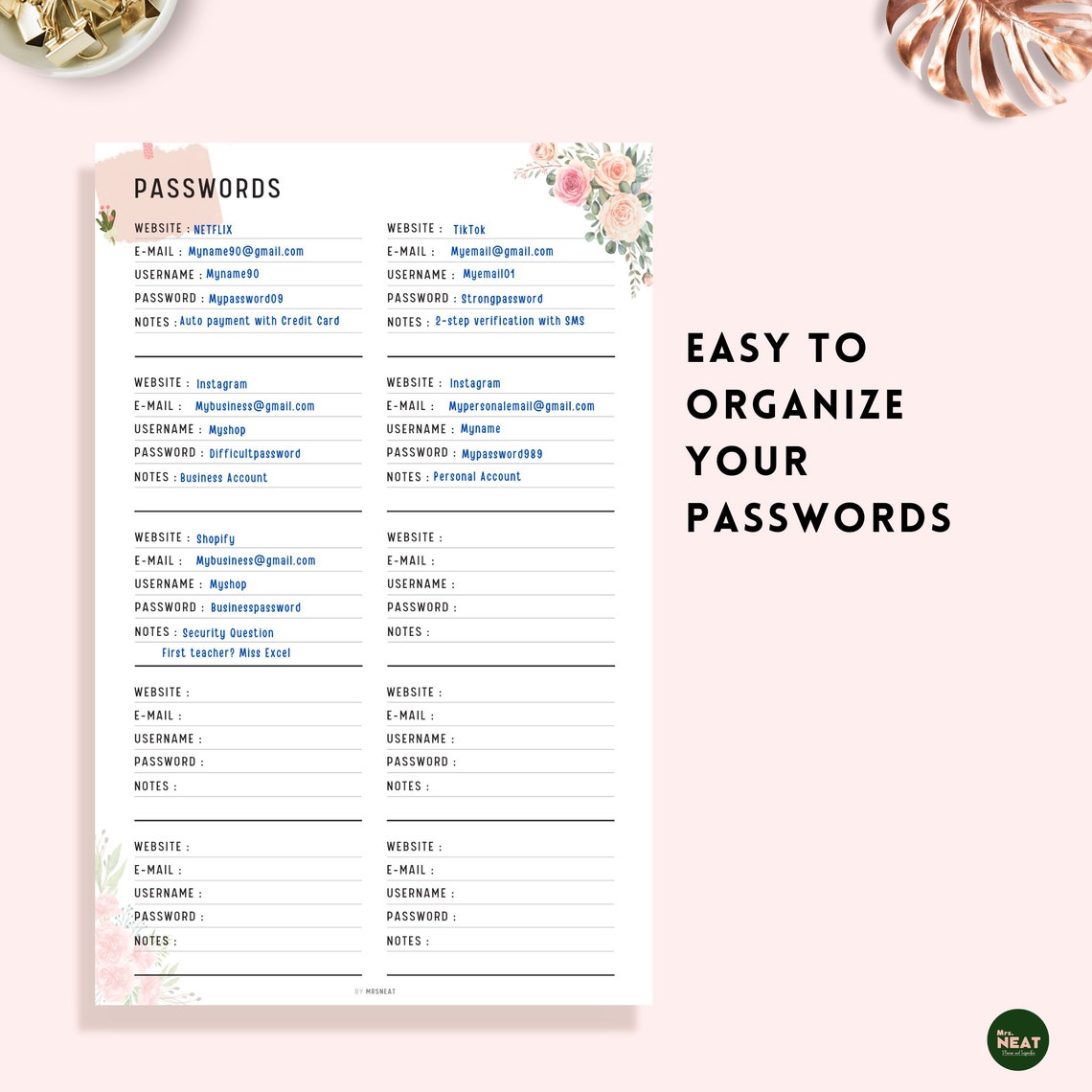 Floral Password Tracker Printable, Password Keeper, Password Record PDF ...