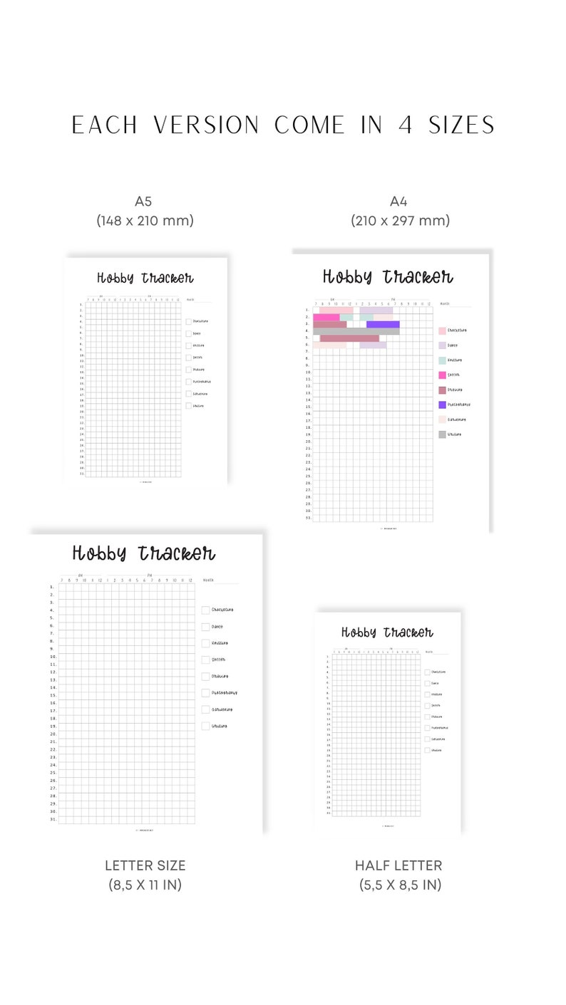 Monthly Hobby Tracker Template, Daily Hobby Tracker, Self Care Journal ...