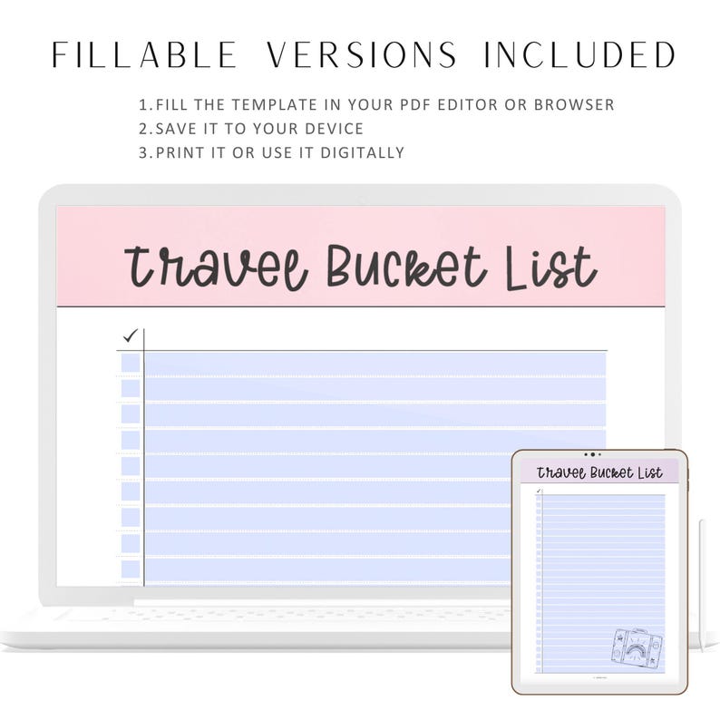 Printable Travel Bucket List Template, Fillable Bucket List Journal ...