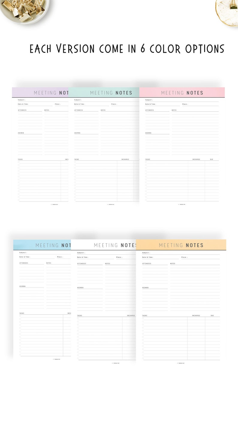 Printable Meeting Notes Template, Meeting Notes Page, PDF, A4, A5 ...