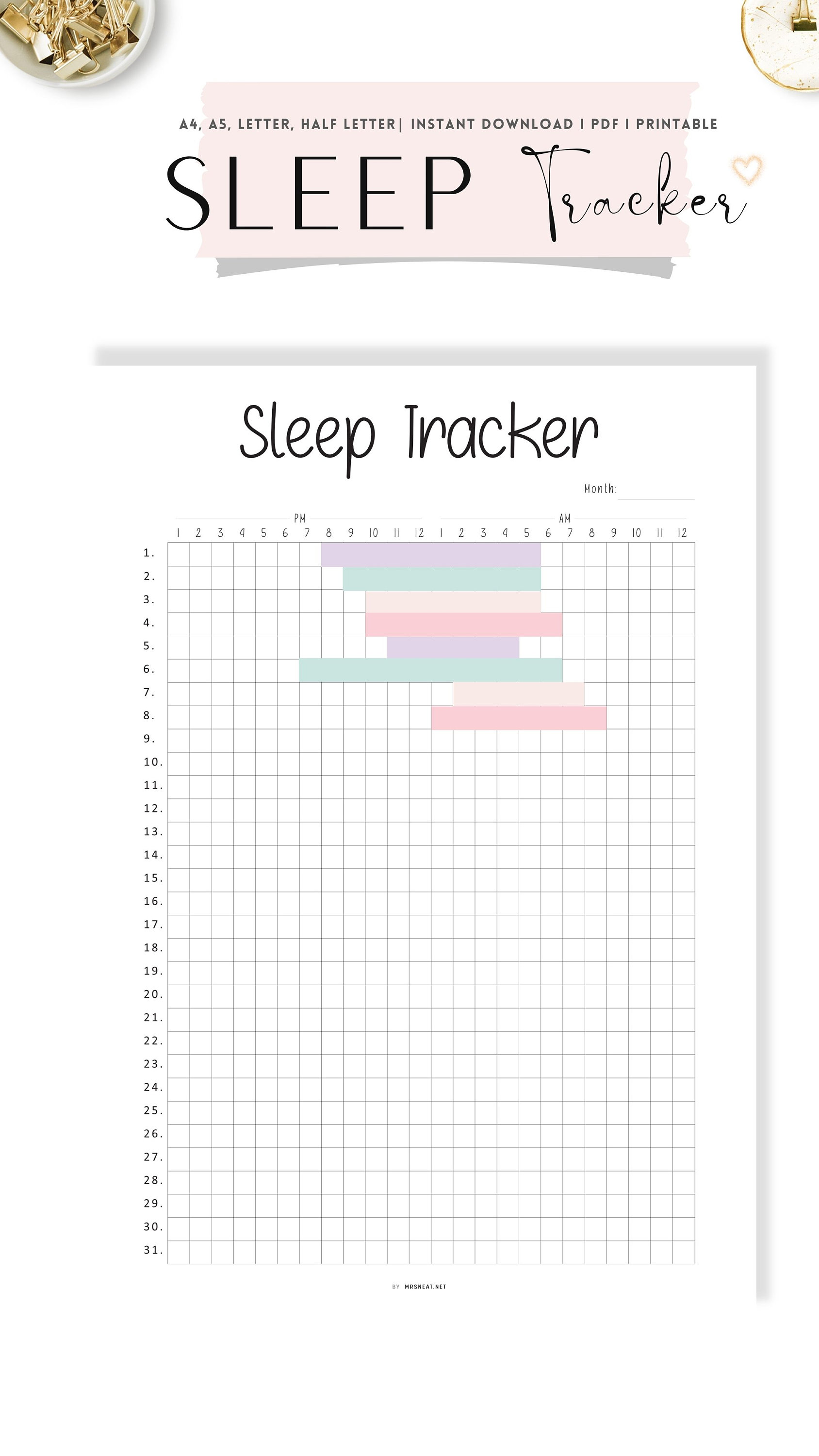 Sleep Tracker Printable, Monthly Sleep Log, Sleep Journal, PDF, A4, A5 ...