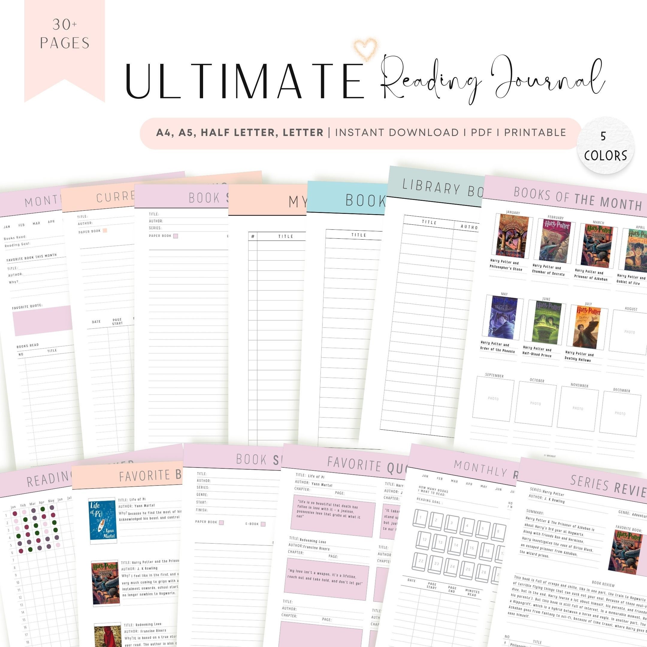 Ultimate Reading Journal Bundle, Printable Reading Tracker, Fillable ...