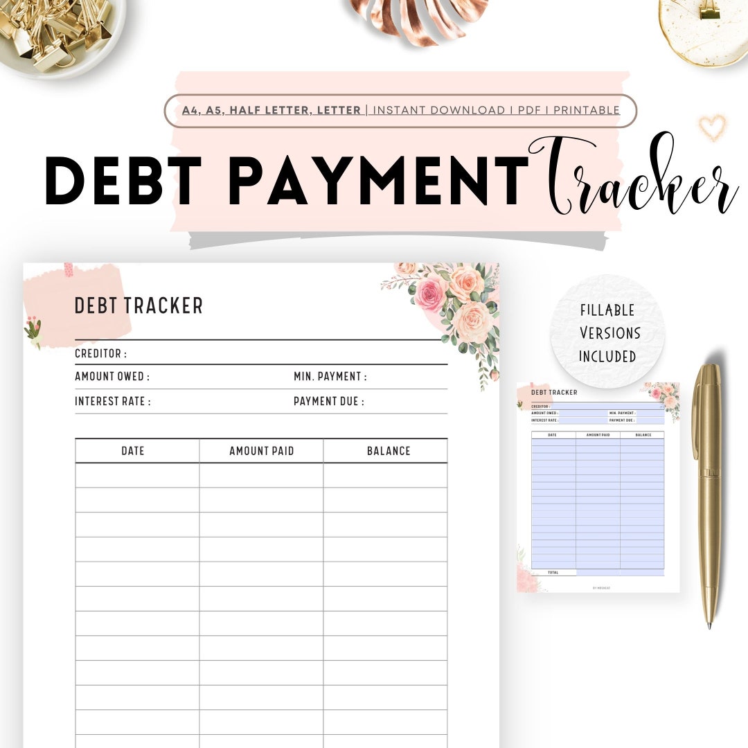 Floral Debt Payment Tracker Printable, Debt Tracker Printable, Debt ...