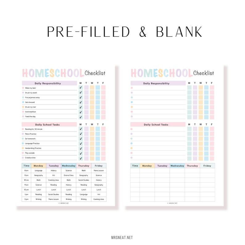 FILLABLE Homeschool Checklist: Daily Schedule Template (PDF) - Etsy
