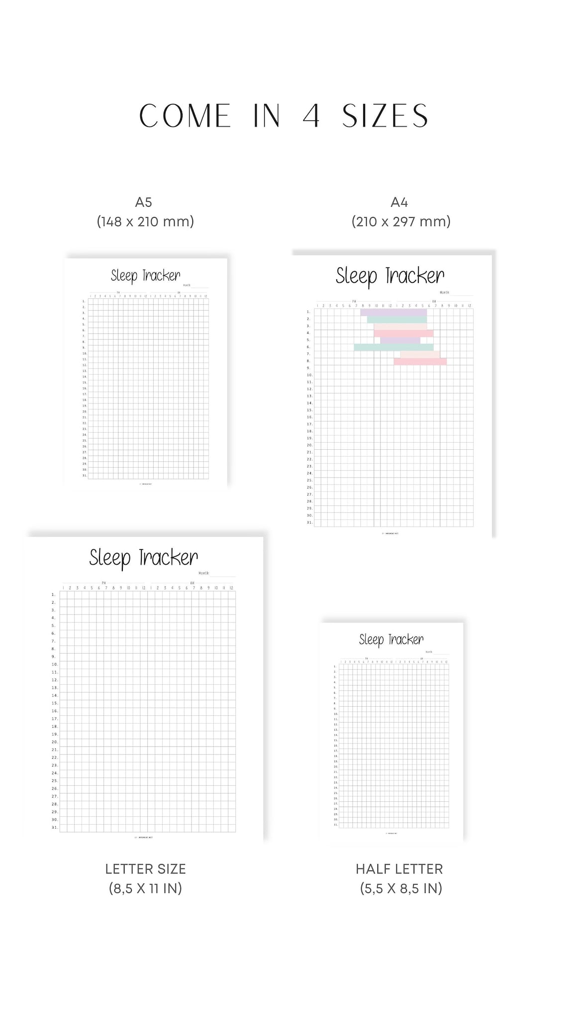 Sleep Tracker Printable, Monthly Sleep Log, Sleep Journal, PDF, A4, A5 ...