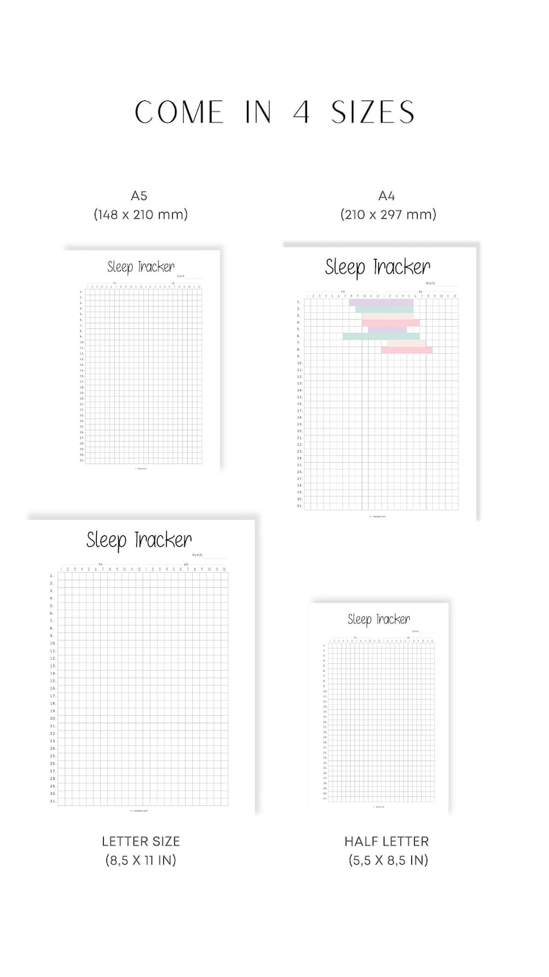 Sleep Tracker Printable, Monthly Sleep Log, Sleep Journal, PDF, A4, A5 ...