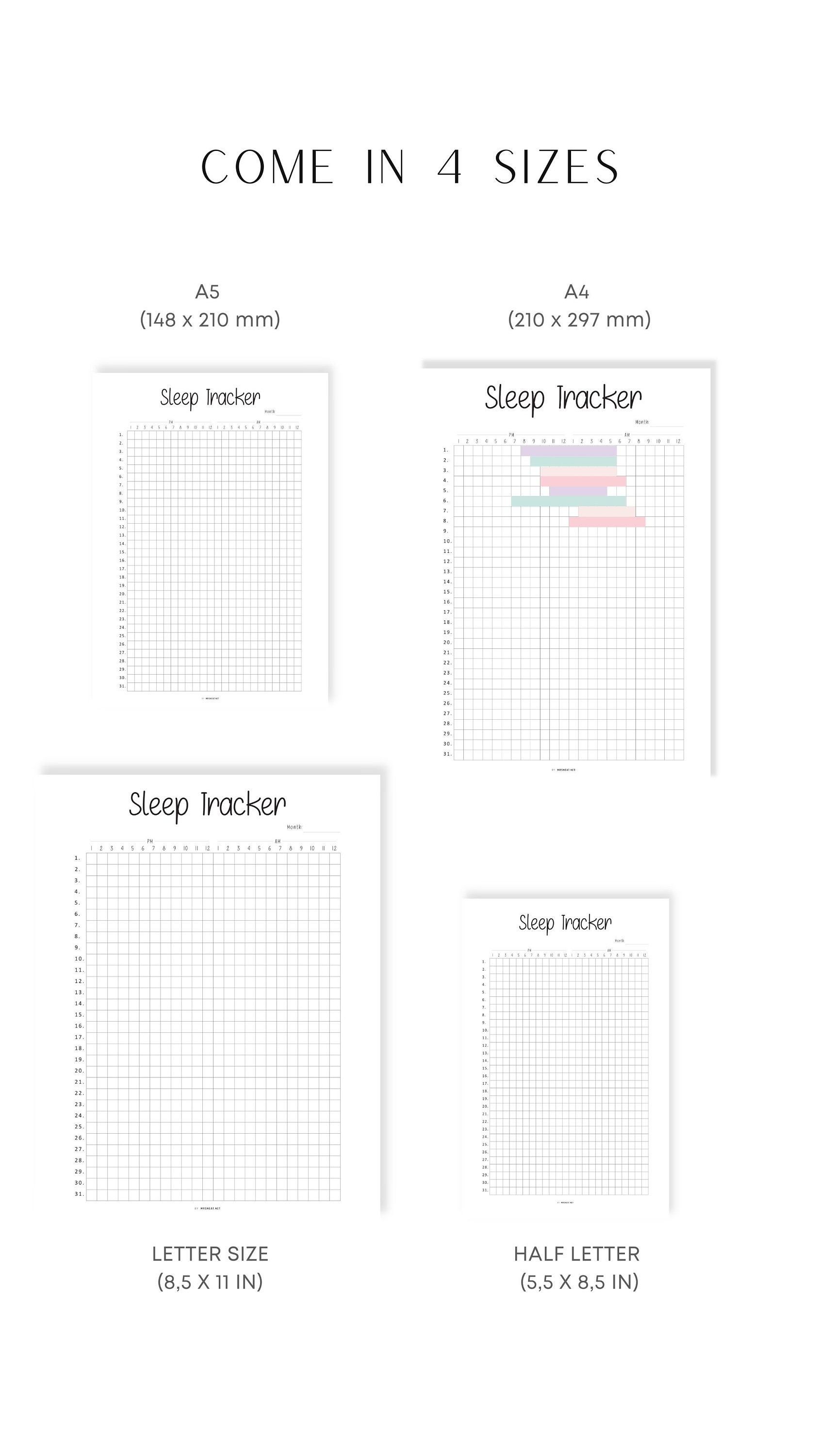 Sleep Tracker Printable, Monthly Sleep Log, Sleep Journal, PDF, A4, A5 ...