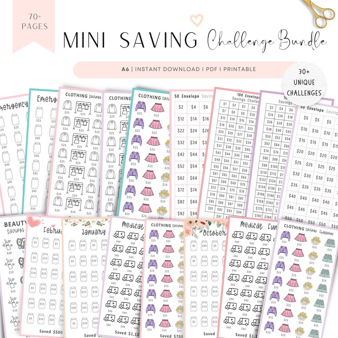 A6 Mini Savings Challenge PRINTABLE Bundle: 75 Challenges (PDF Download ...