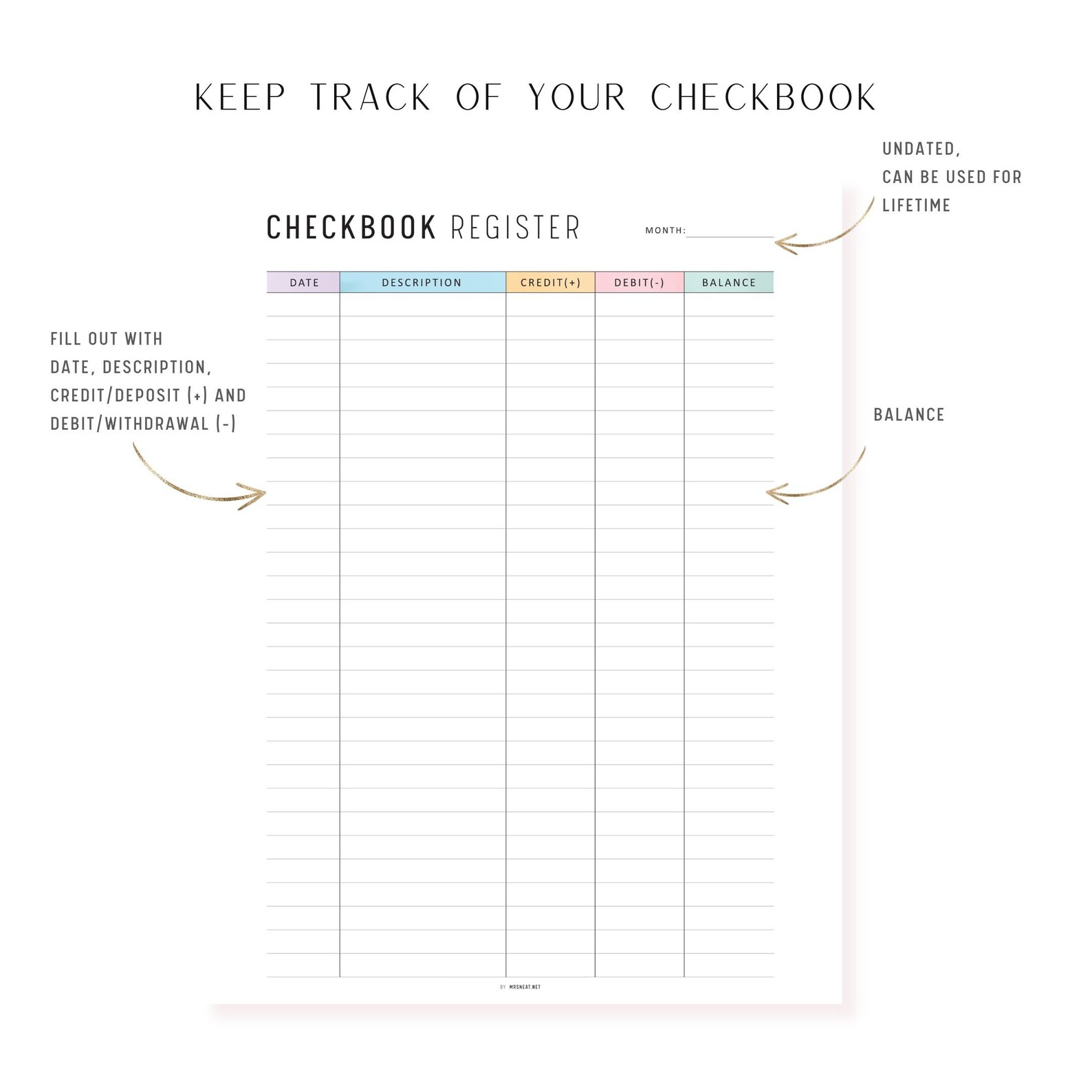 Checkbook Register PRINTABLE : Transaction Tracker, A4 A5 Letter Sizes ...