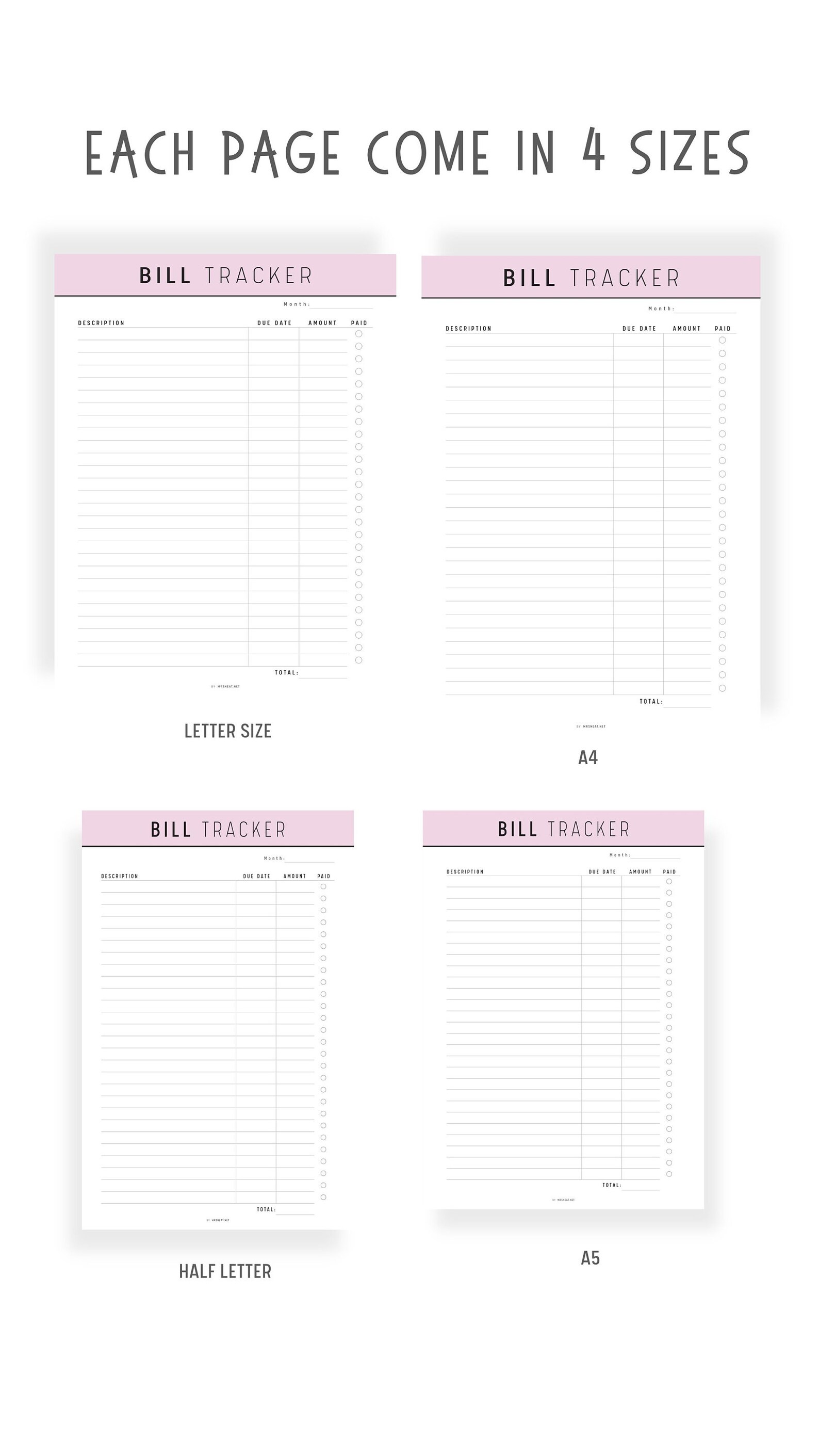 Bill Payment Tracker Printable, Spending Tracker Template, PDF, A4, A5 ...