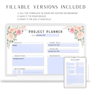 Fillable Project Planner Printable, Project Plan Template, Progress ...