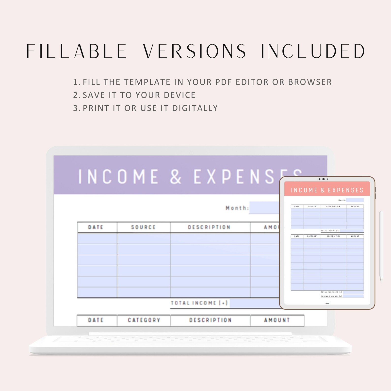 Income and Expense Tracker Template Printable, Income and Expenses in ...