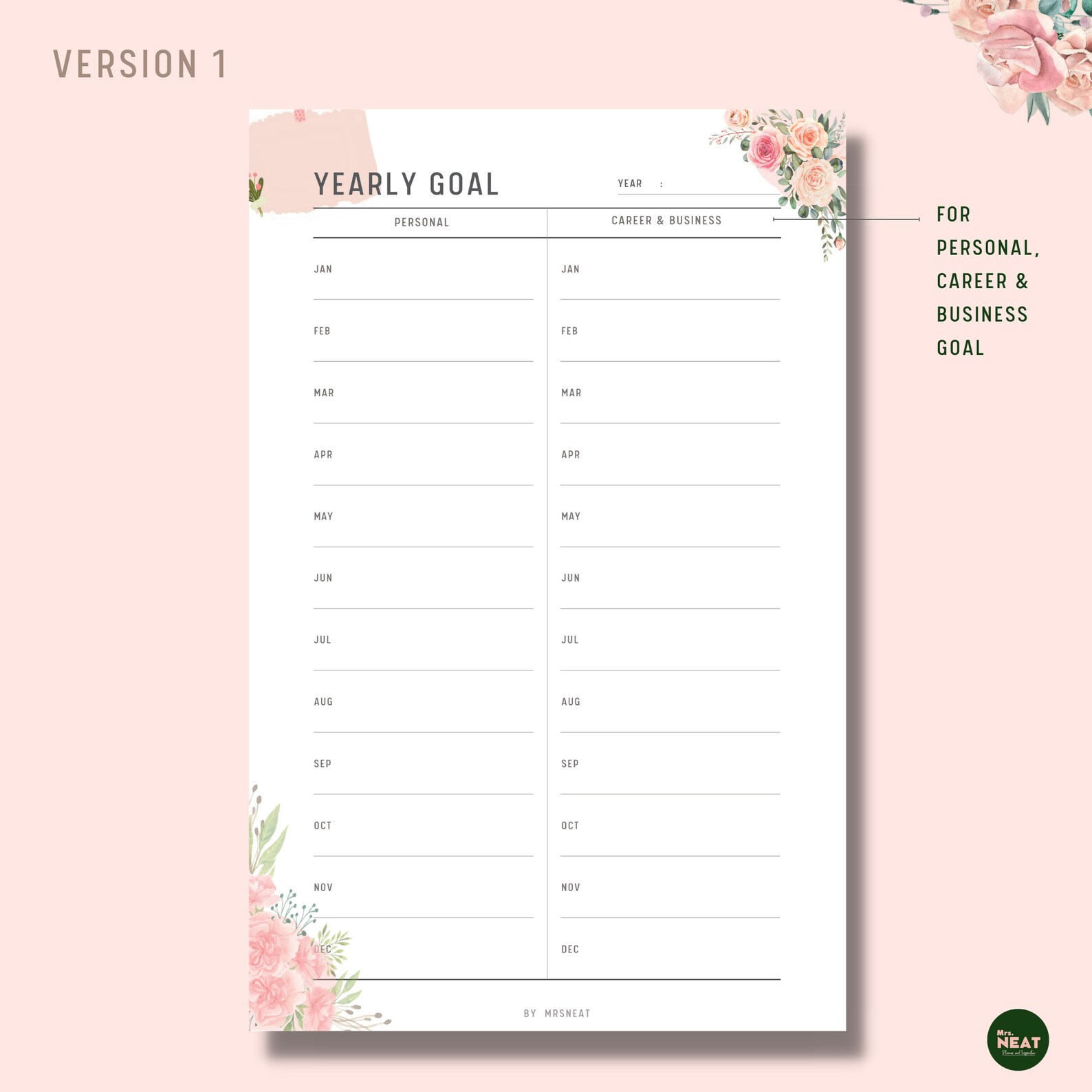 Yearly Personal Goals Planner, New Year Goals, New Year Resolution ...
