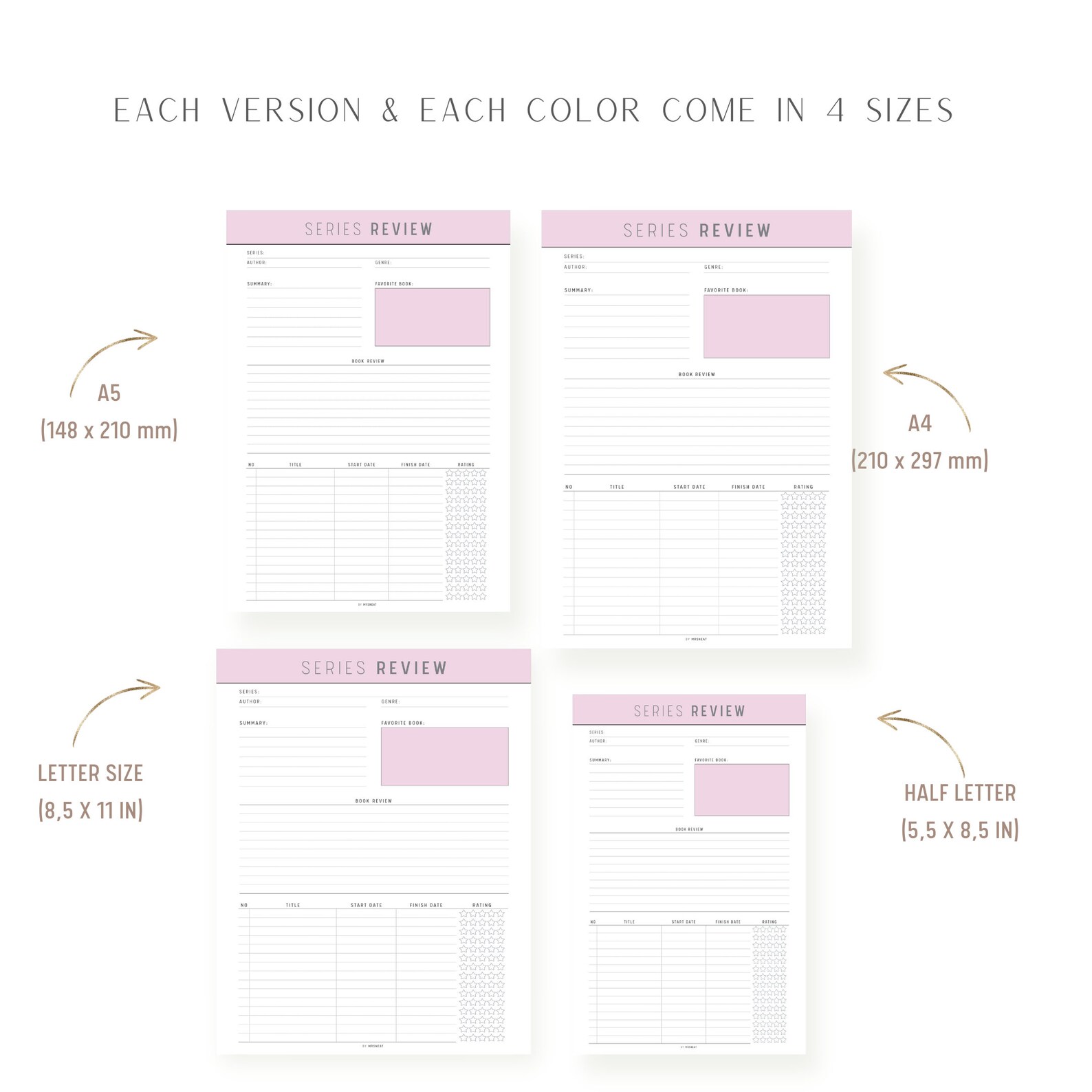 Book Series Review Template Printable, A4, A5, Letter, Half Letter, Pdf ...